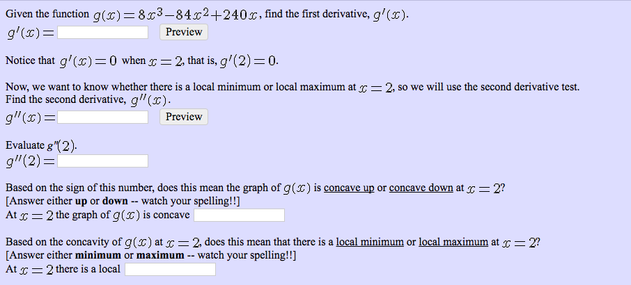 Solved Given the function g (x) = 8x^3 - 84x^2 + 240x, find | Chegg.com