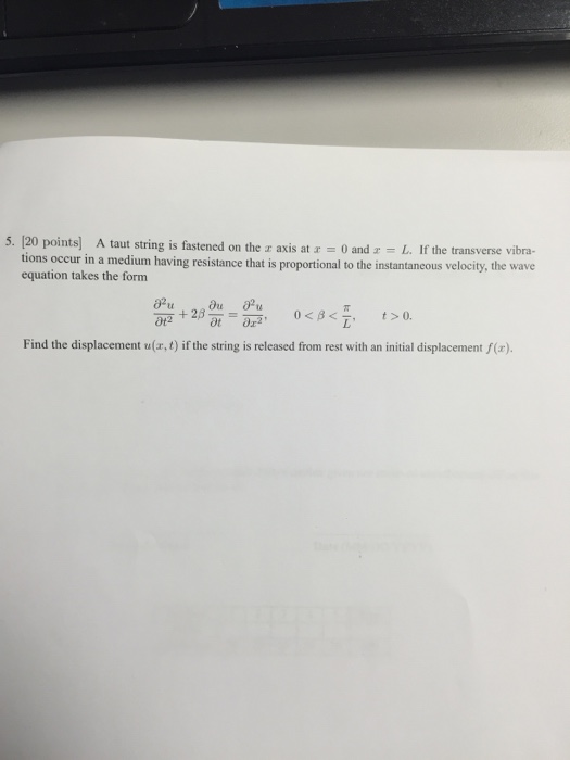 Solved A taut string is fastened on the x axis at x = 0 and | Chegg.com