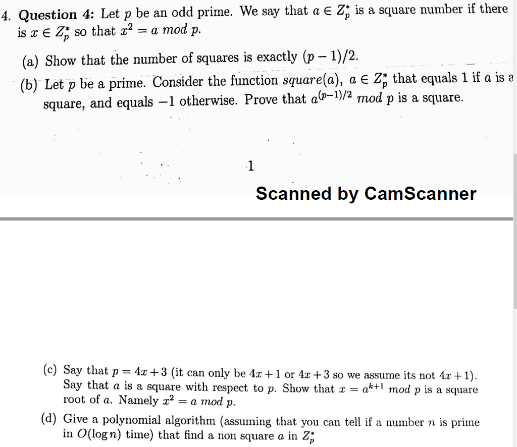 Solved Let p be an odd prime. We say that a sum Z*_p is a | Chegg.com