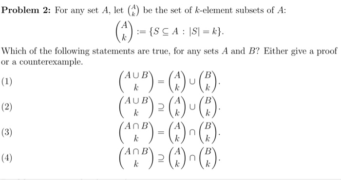 Solved For any set A, let (A K) be the set of K-element | Chegg.com