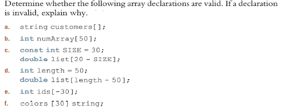 Solved Determine Whether The Following Array Declarations