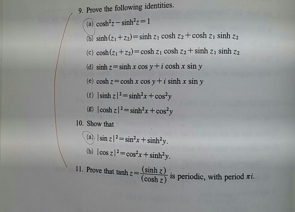 Solved 9 Prove The Following Identities a Cosh z sinh2 1 Chegg