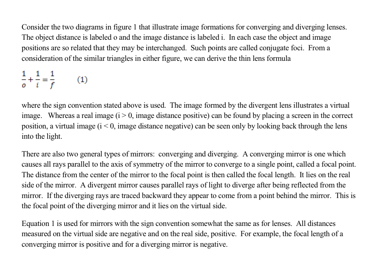 Solved 1. Derive the thin lens equation (equation 1) for a | Chegg.com