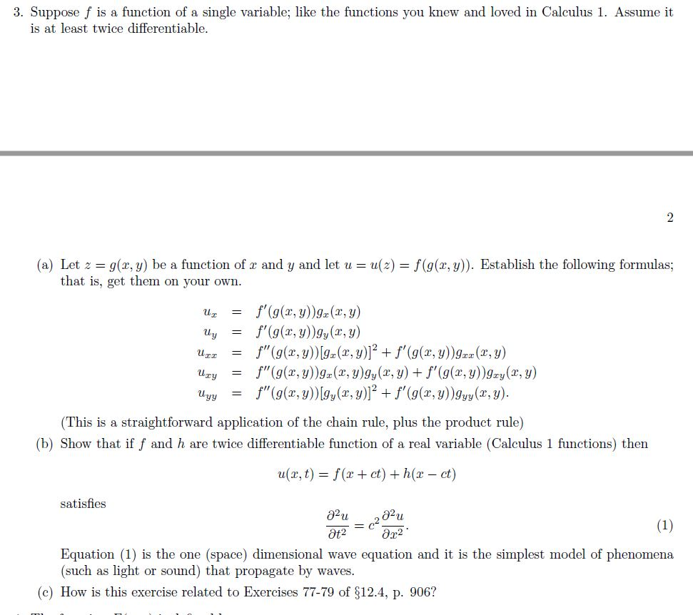Solved 3. Suppose f is a function of a single variable; like | Chegg.com