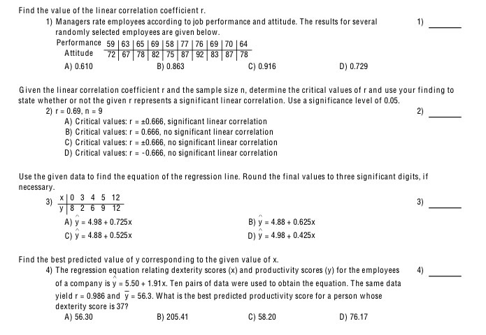 Solved Find the value of the linear correlation coefficient | Chegg.com