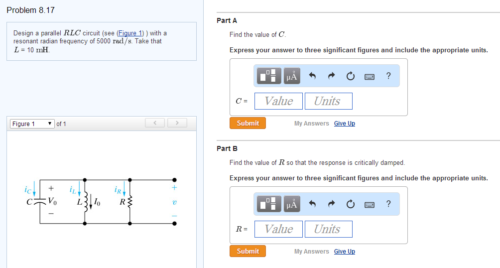 Solved Find the value of C Design a parallel RLC circuit | Chegg.com