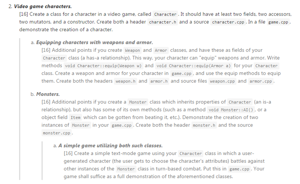 Video game characters. Create a class for a | Chegg.com