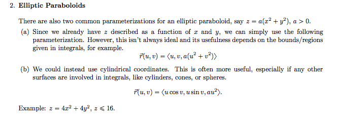 Solved For each example, state the parameterization that | Chegg.com