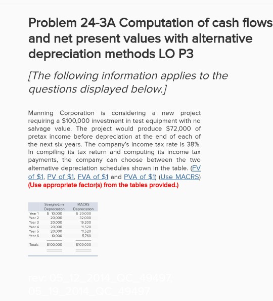 Solved Problem 24-3A Computation of cash flows and net | Chegg.com