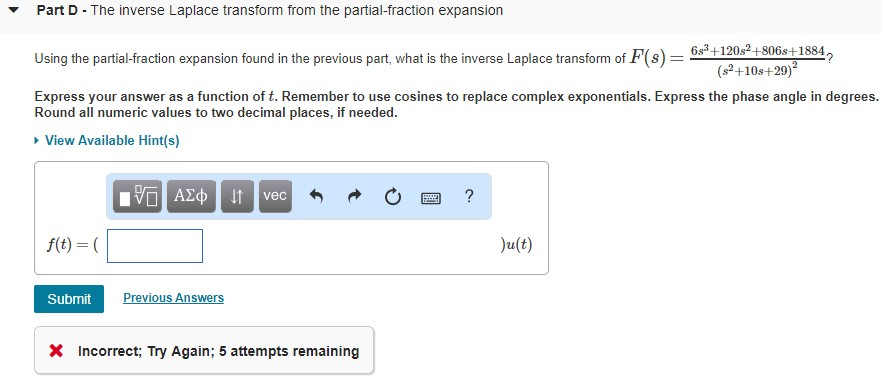 Solved Part B-Finding the inverse Laplace transform from the | Chegg.com