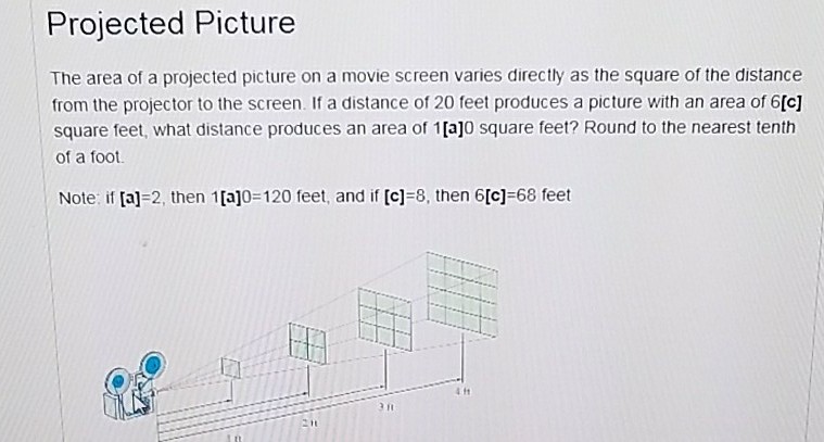 Solved Projected Picture The area of a projected picture on | Chegg.com