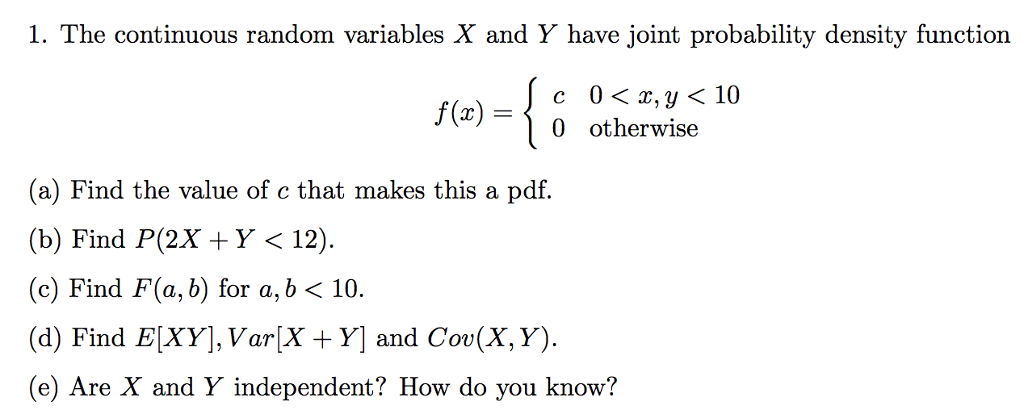 Solved 1. The continuous random variables X and Y have joint | Chegg.com