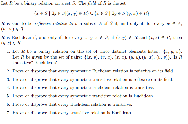 Solved Let R be a binary relation on a set S. The field of R | Chegg.com