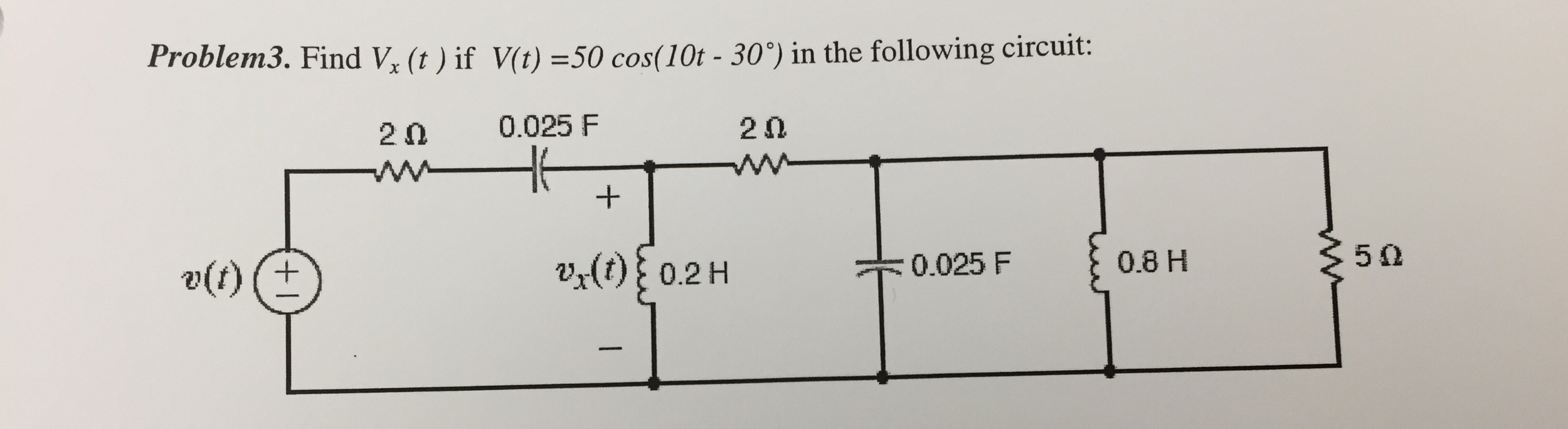 Solved Find V_x (t) if V(t) = 50 cos(10t - 30degree) in the | Chegg.com