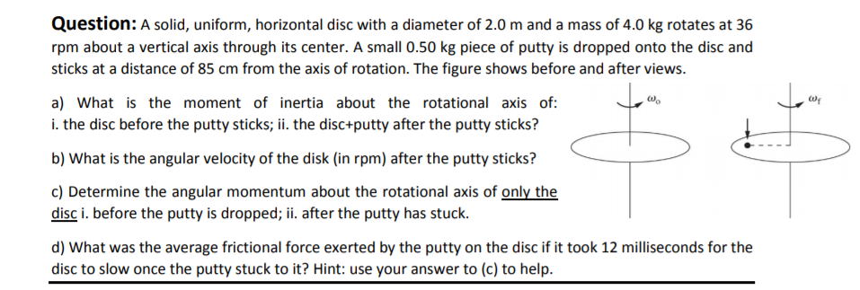 Solved Question: A solid, uniform, horizontal disc with a | Chegg.com