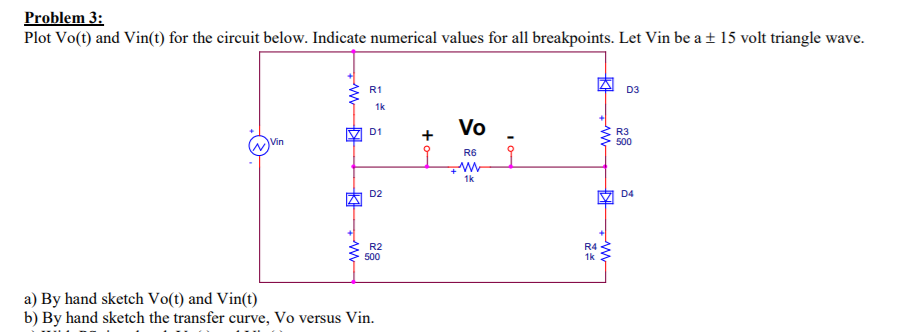 Solved Problem 3: Plot Vo(t) and Vin(t) for the circuit | Chegg.com