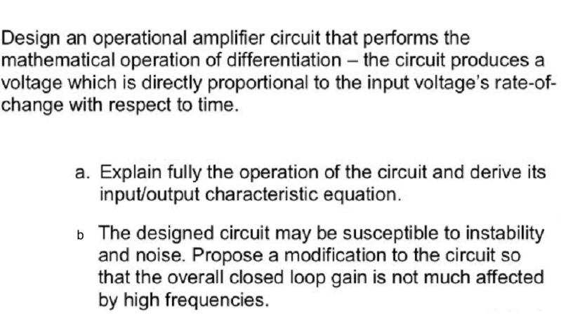 Solved Design an operational amplifier circuit that performs | Chegg.com