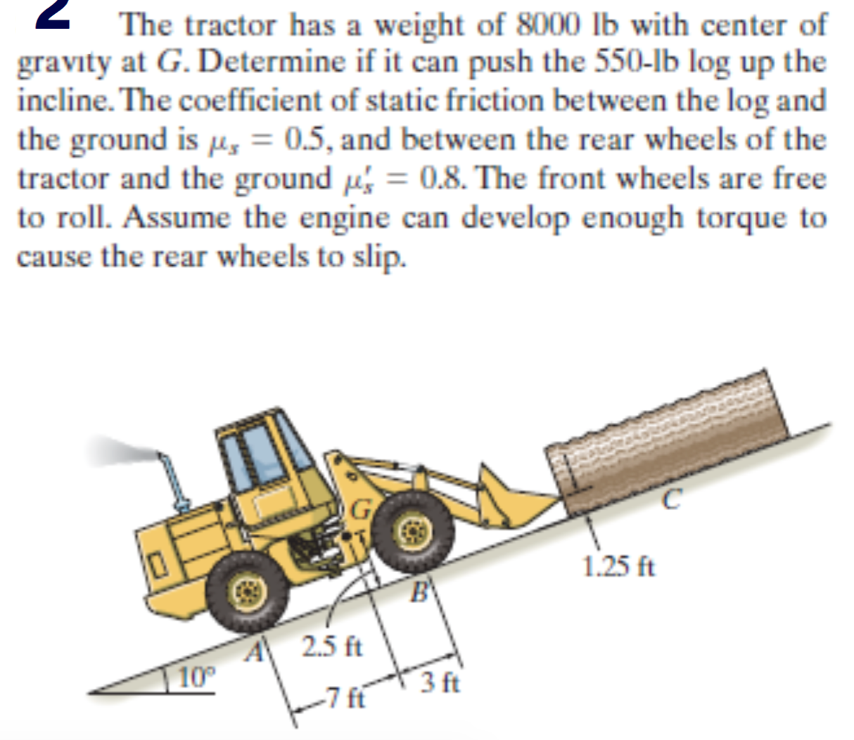 Solved The tractor has a weight of 8000 lb with center of | Chegg.com