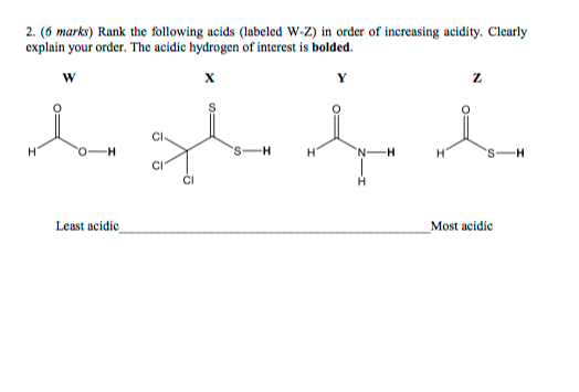 Solved Rank the following acids (labeled W-Z) in order of | Chegg.com
