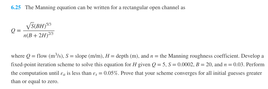 6.25 The Manning equation can be written for a | Chegg.com