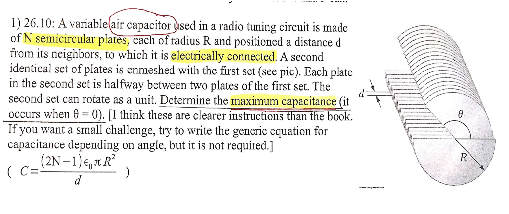 Solved A variable air capacitor used in a radio tuning | Chegg.com