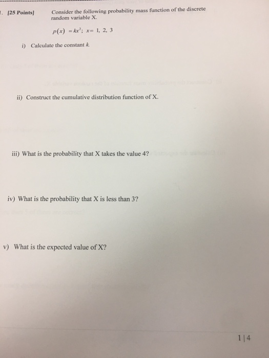 Solved Consider the following probability mass function of | Chegg.com