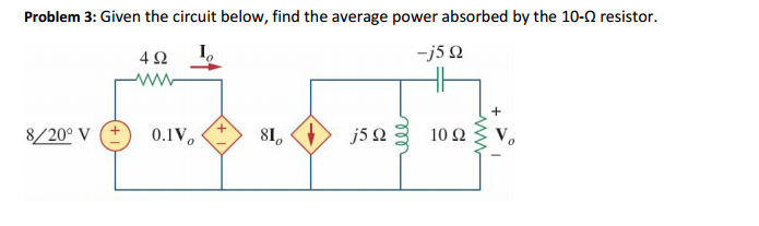 Solved Given the circuit below, find the average power | Chegg.com