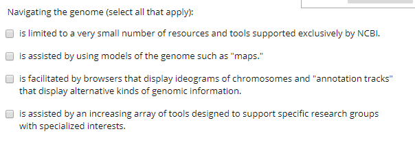 Solved Navigating the genome (select all that apply): is | Chegg.com