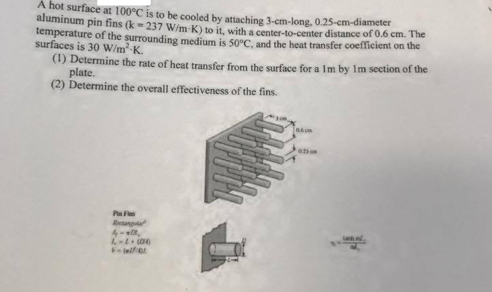 Solved A hot surface at 100 degree C is to be cooled by | Chegg.com