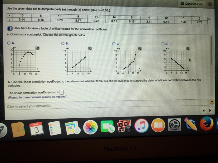 Solved Use the given data set to complete parts (a) through | Chegg.com Solved Use the given data set to complete parts (a) through | Chegg.com