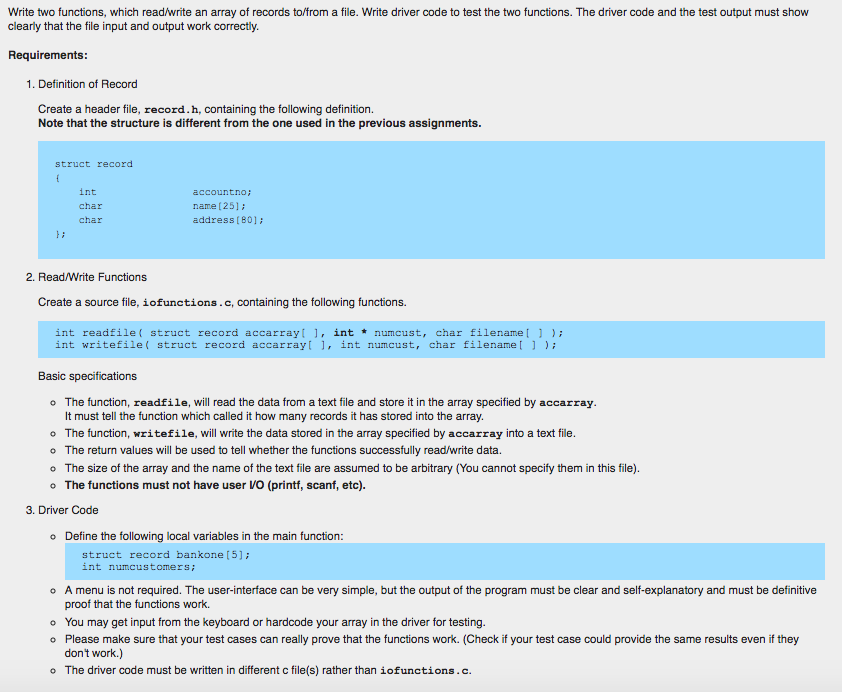Solved Write Two Functions Which Readwrite An Array Of 2620
