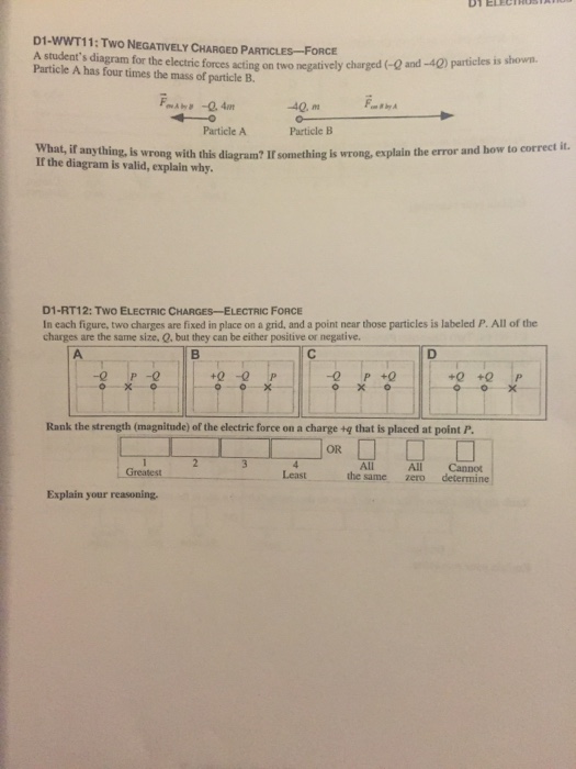 Solved A student's diagram for the electric forces acting on | Chegg.com