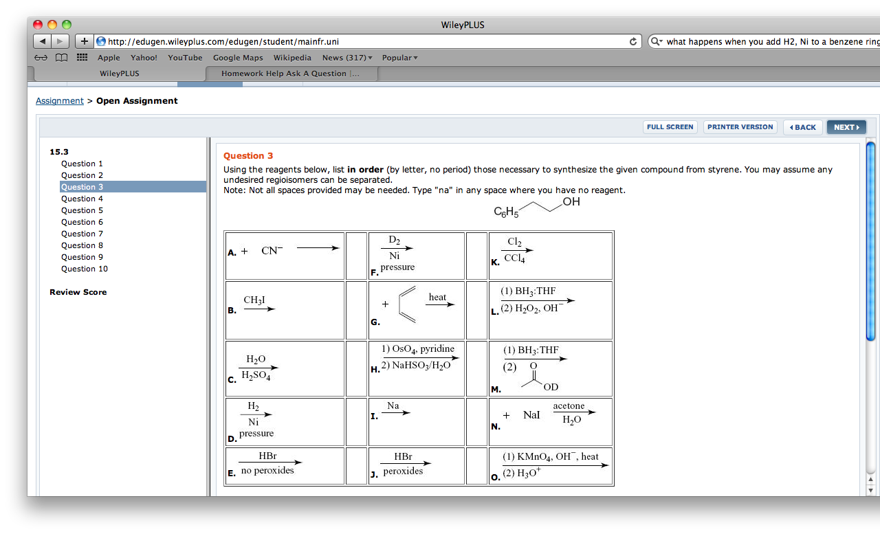 Solved Using the reagents below, list in order (by letter, | Chegg.com
