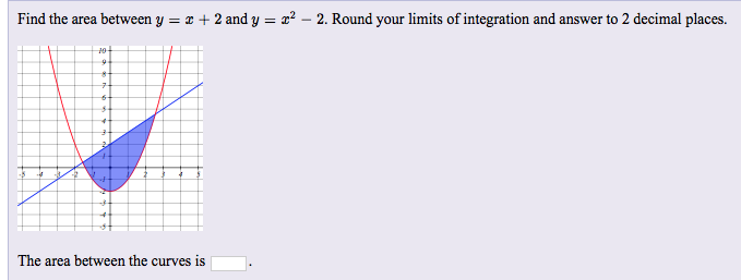 Solved Find the area between y = x + 2 and y = x^2 - 2. | Chegg.com