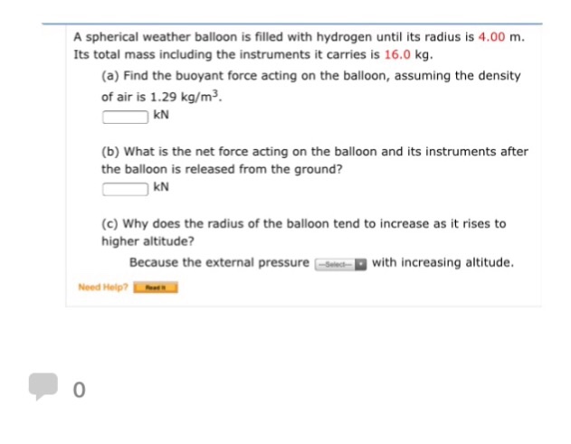 Solved A spherical weather balloon is filled with hydrogen | Chegg.com