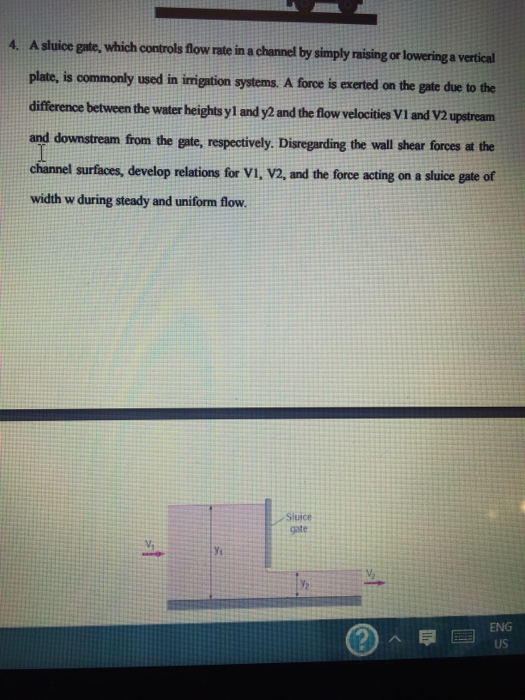 Solved A sluice gate, which controls flow rate in a channel | Chegg.com