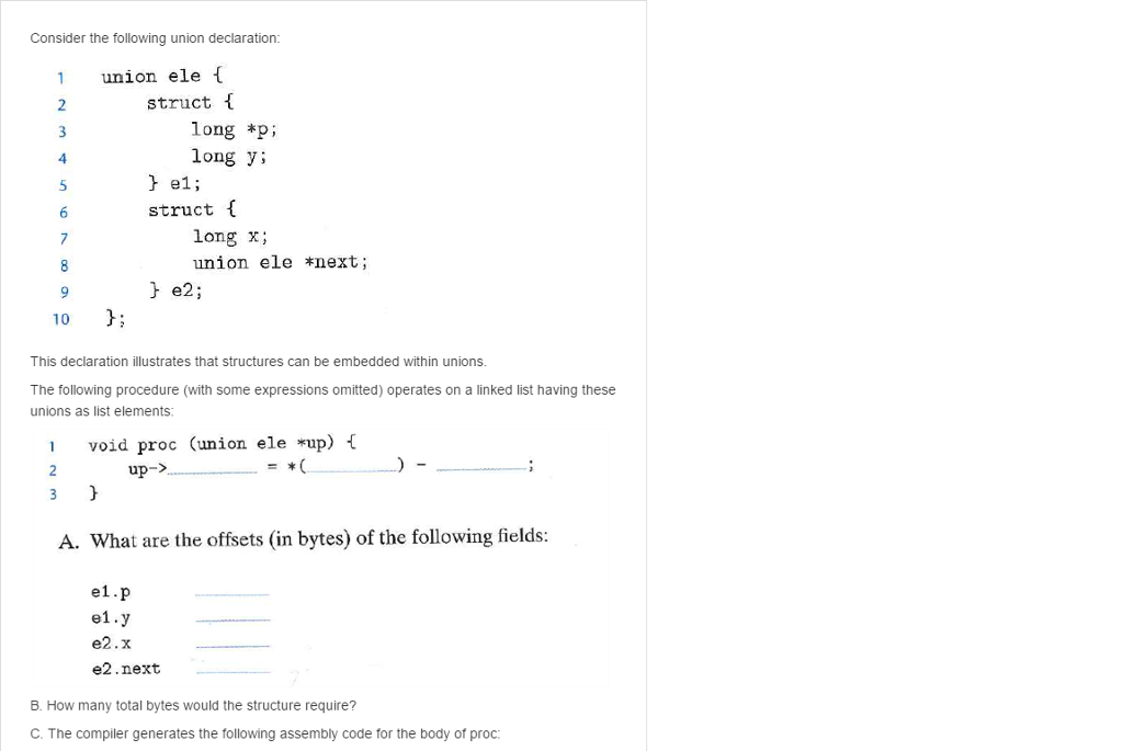 Solved Consider the following union declaration 1 union ele | Chegg.com