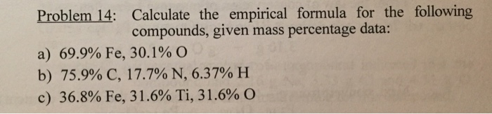 Solved Calculate the empirical formula for the following | Chegg.com