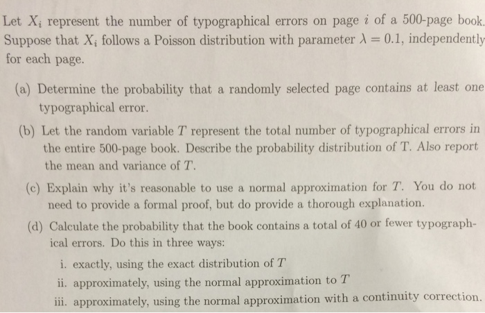 Solved Let Xi Represent The Number Of Typographical Errors 