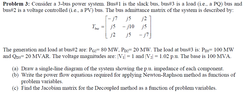 Solved Problem 3: Consider a 3-bus power system. Bus#1 is | Chegg.com