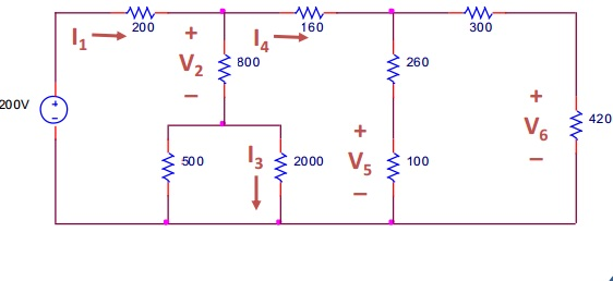 Solved Find I1 , V2 I3 , I4 , V5 , and V6 in the circuit | Chegg.com