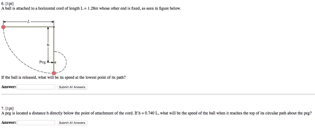 Solved 6.[1pt A ball is attached to a horizontal cord of | Chegg.com