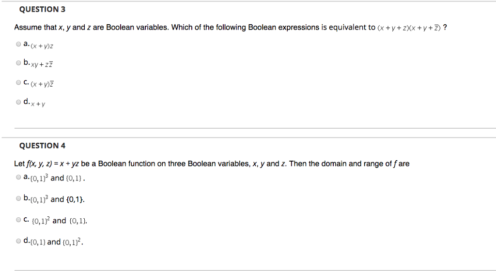 Solved Question 3 Assume That X Y And Z Are Boolean 