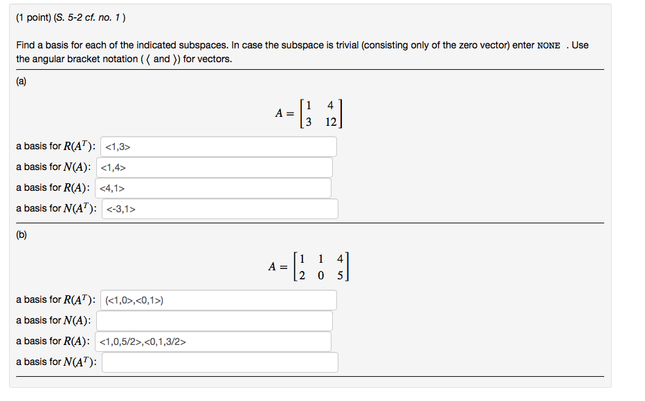 Solved Find a basis for each of the indicated subspaces. In | Chegg.com