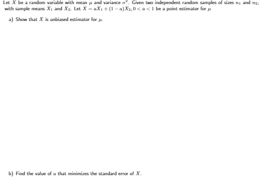 Solved Let X be a random variable with mean mu and variance | Chegg.com