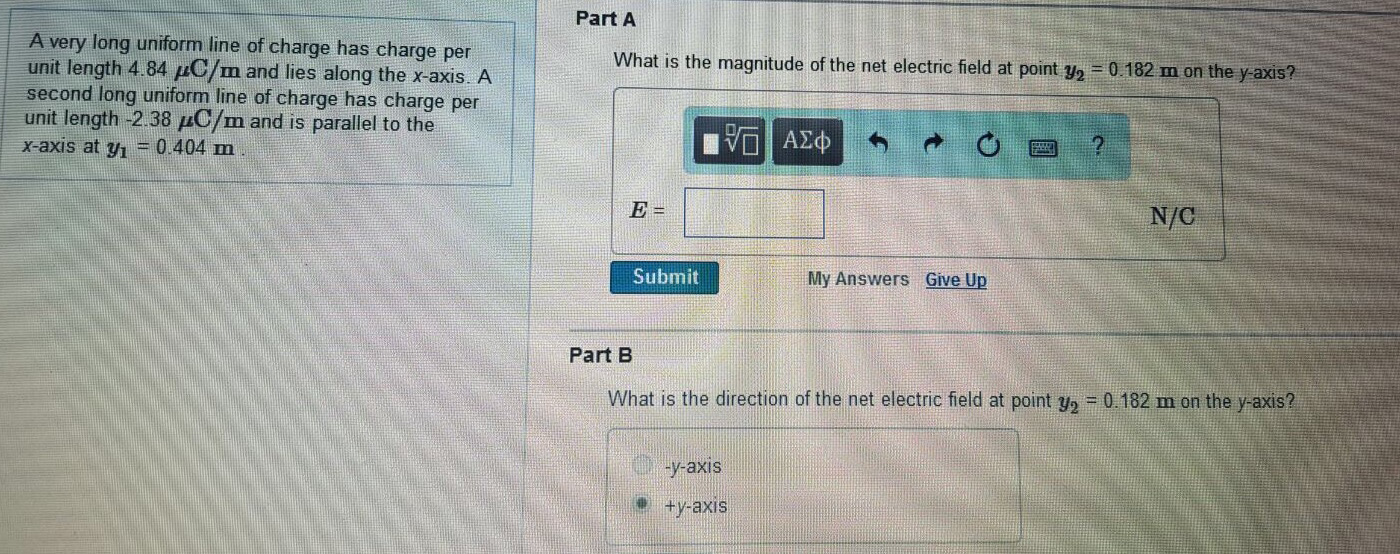 Solved Part A A very long uniform line of charge has charge | Chegg.com