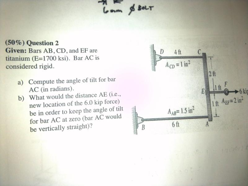 Solved (50%) Question 2 Given: Bars AB, CD, and EF are | Chegg.com