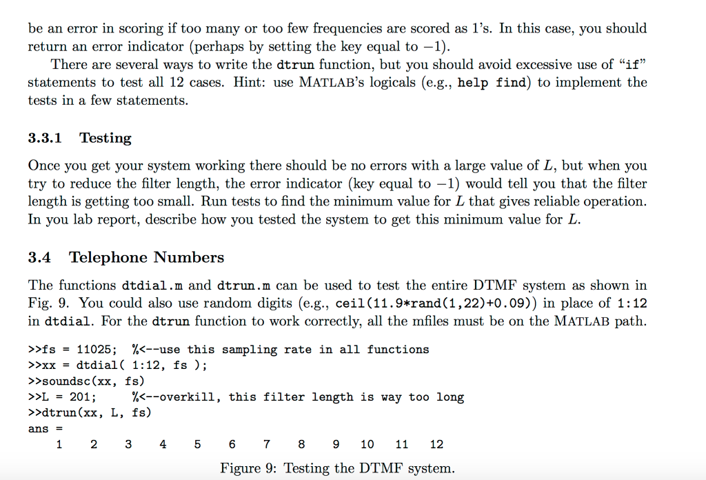 3.3 DTMF Decode Function: dt run .m The DTMF decoding | Chegg.com