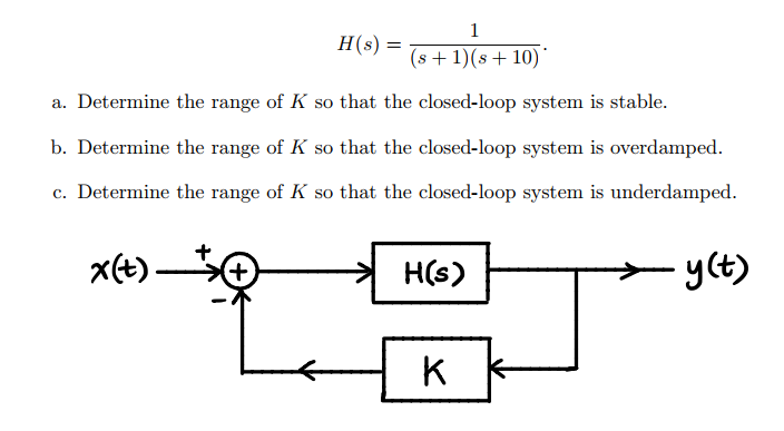 Solved H (s) = (H1)(s+10) a. Determine the range of K so | Chegg.com Solved H (s) = (H1)(s+10) a. Determine the range of K so | Chegg.com