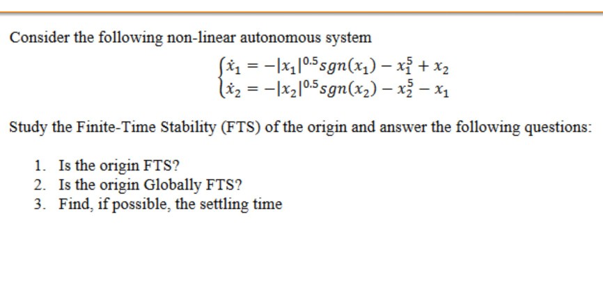 Solved Consider the following non-linear autonomous system | Chegg.com